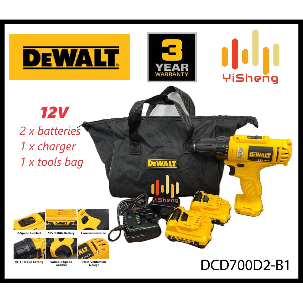 DEWALT DCD700D2-B1 (12V) 10mm XR Li ion Cordless Drill Driver | Shopee Malaysia