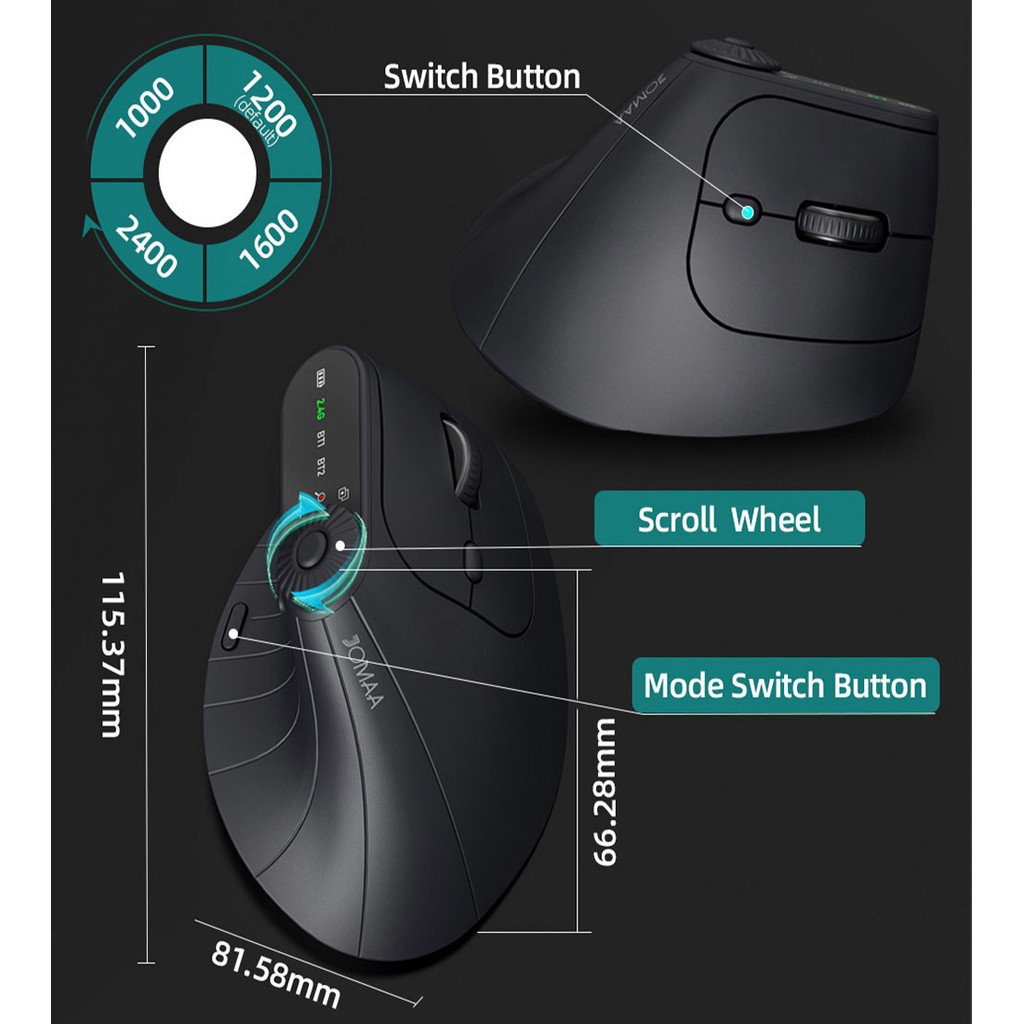 Jomaa Right Hand Vertical Mouse With Adjustment Knob Rechargeable ...