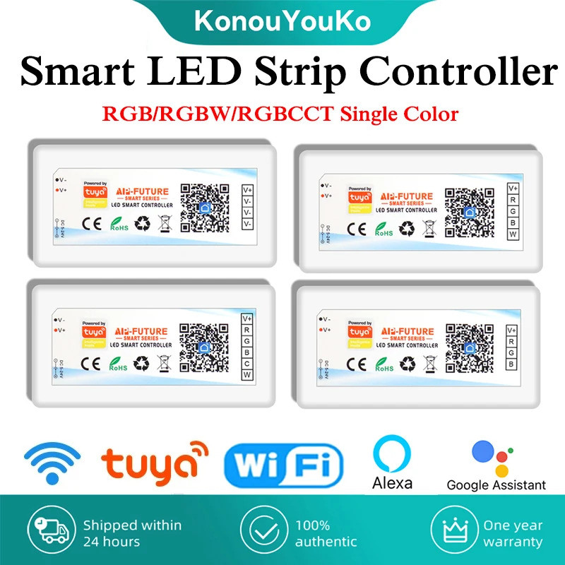 Tuya WiFi Smart LED Controller DC5-24V Single color Dimmer CCT RGB RGBW ...