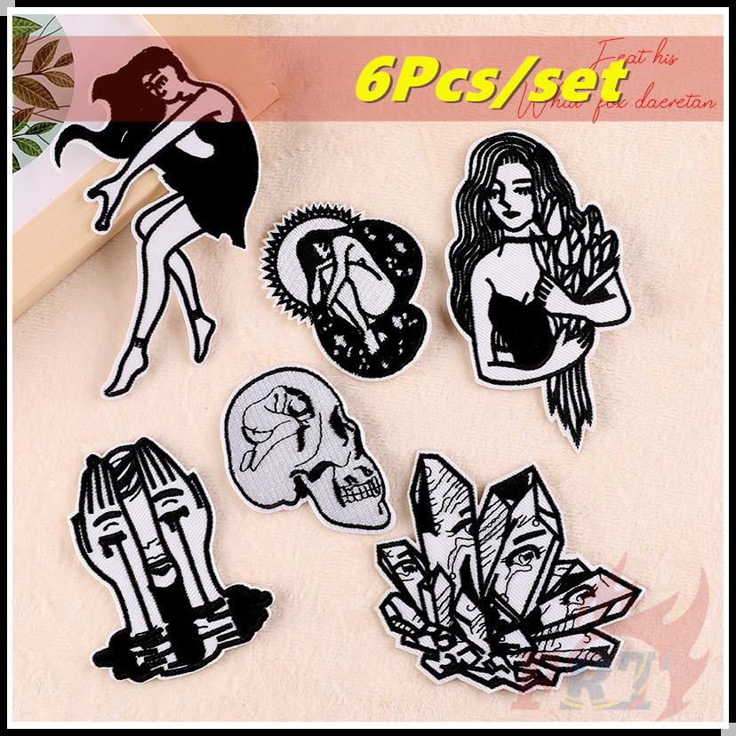 6Pcs/set Classic Black White - Gothic Girls Iron on Patch Diy ...