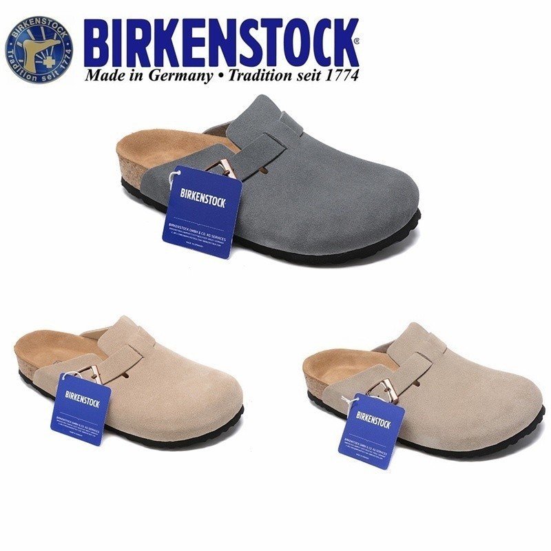 Birkenstock Unisex Classic Cork selipar pantai kasual Suede Boston ...