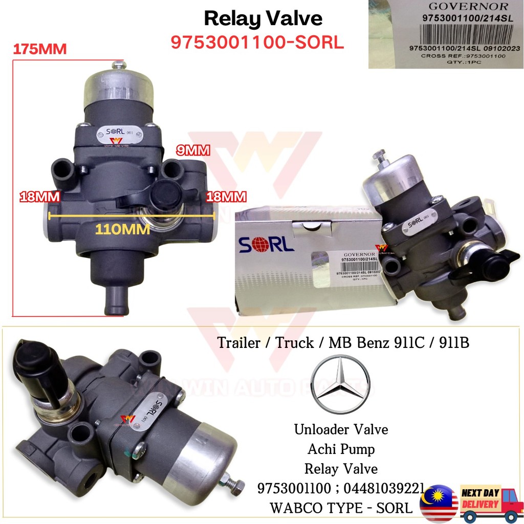 9753001100-SORL Trailer /Truck /MB Benz 911C 911B *Unloader Valve Achi ...