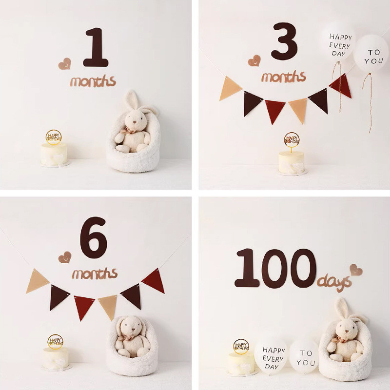 Influencer ins Style Felt Numbers English Pull Flag Baby One Hundred ...