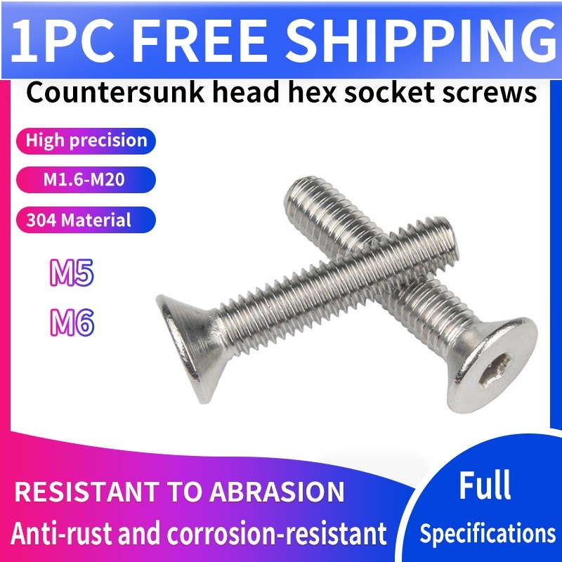 M5 M6 Countersunk Screw Flat Head Screw 304 Stainless Steel SHINY SURFACE Allen Bolt DIN7991 ...