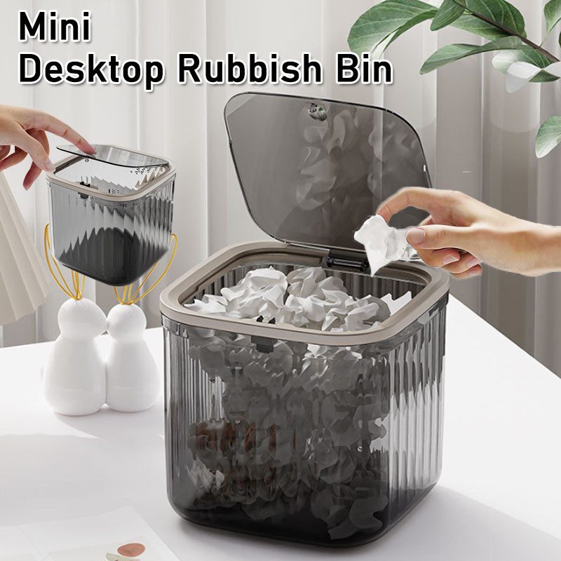 Desktop Mini Dustbin Transparent Trash Can Cute Rubbish Bin Wastebasket ...