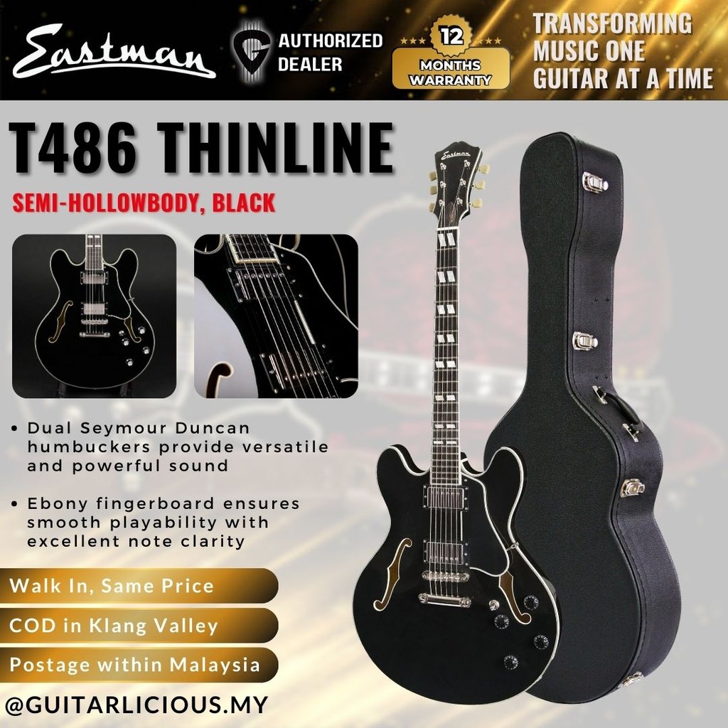 Eastman Guitars T486 Thinline Semi-hollowbody Electric Guitar - Black ...