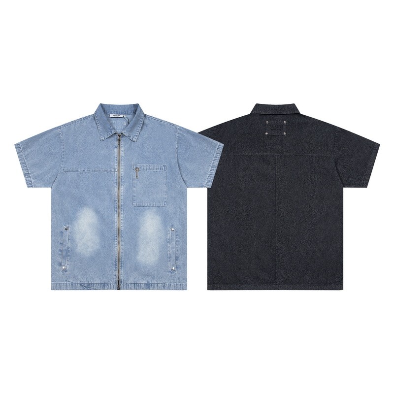 Front Zipper Casual Denim Shirts Men Summer Oversized Trapstar Shirt ...