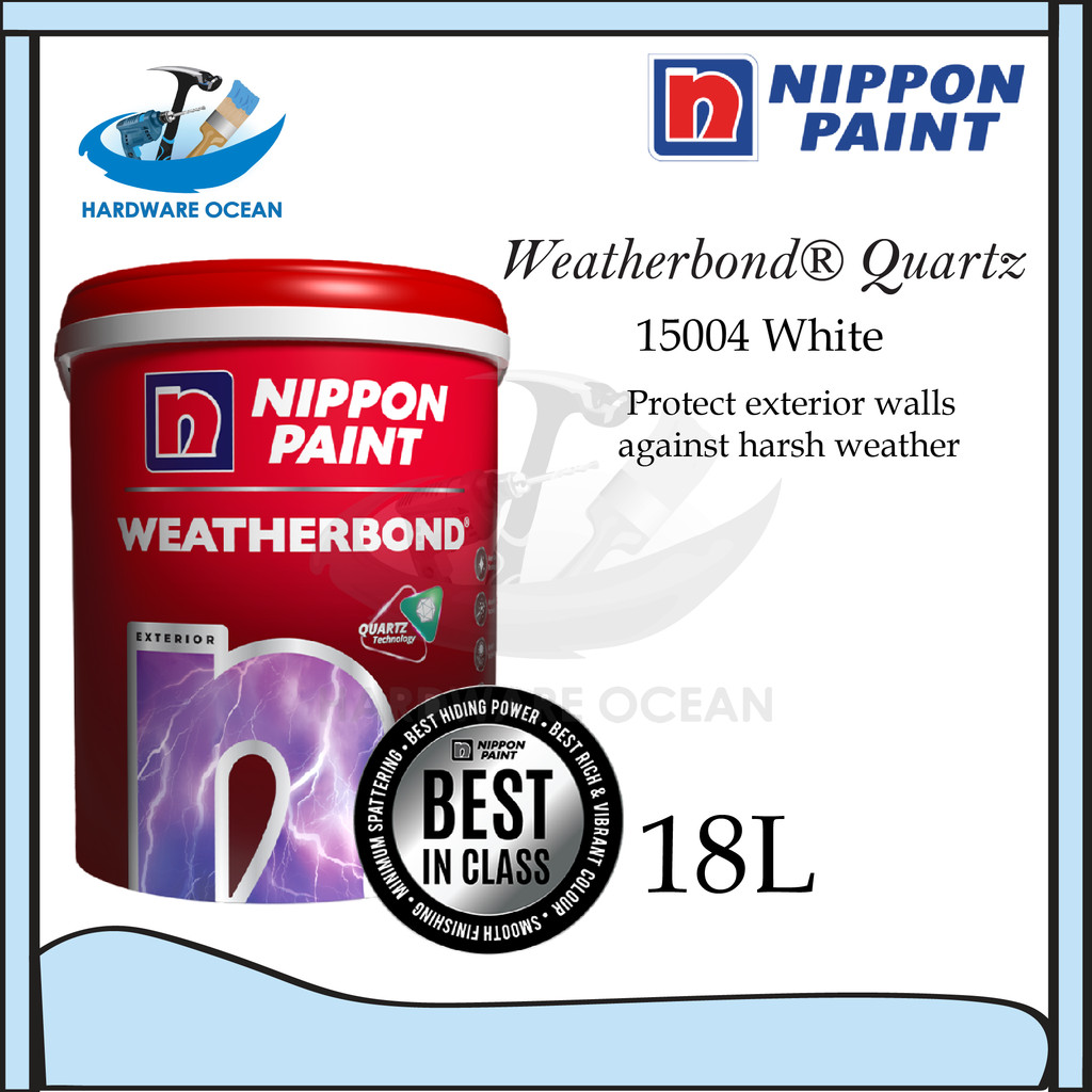 18L Nippon Paint Weatherbond Quartz 15004 White Cat Luar Rumah Exterior ...