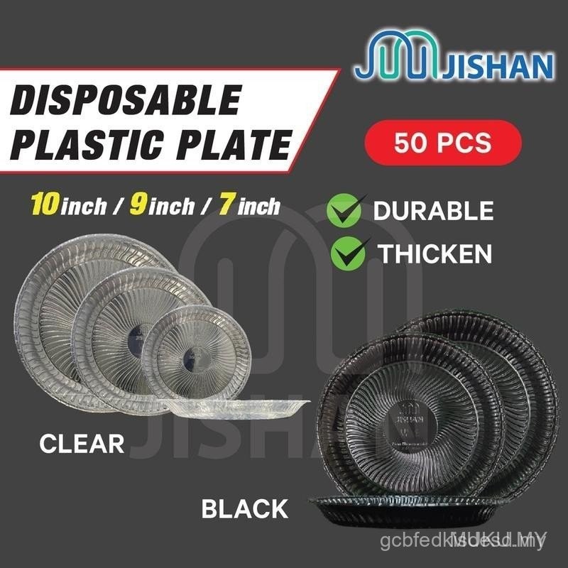 [45/50pcs] JISHAN 7"/9"/10" Clear/Black Plastic Plate / Disposable ...