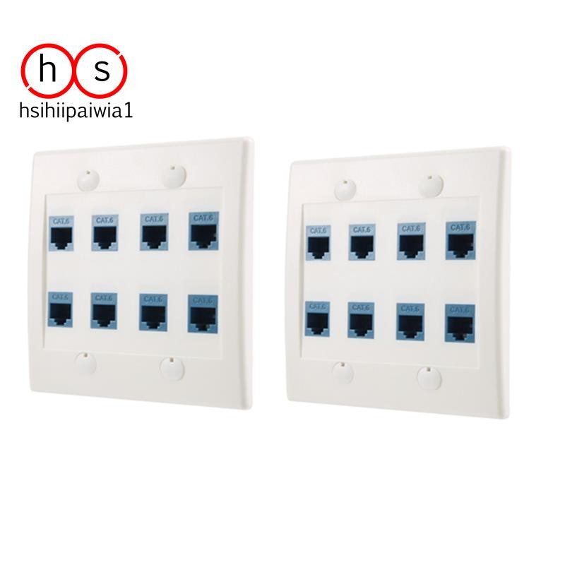 Ethernet Wall Plate 8 Port Double Gang Cat6 RJ45 Jack Network Cable ...