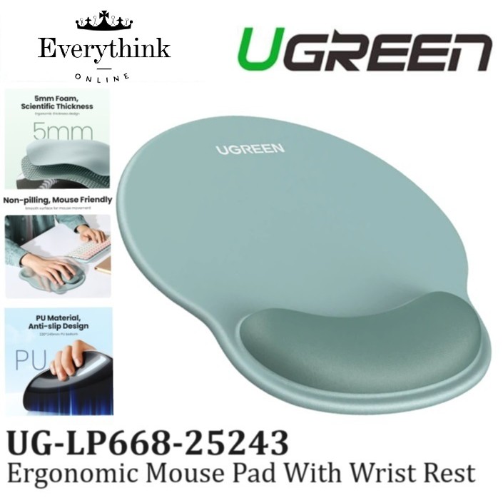 UGREEN UG-LP668 ERGONOMIC MOUSE PAD WITH WRIST REST (GREEN/BLACK)/ ANTI ...