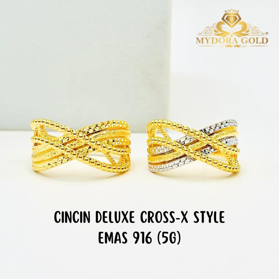 MYDORA Cincin Deluxe Cross-X Style 1C/2C (5G) l EMAS 916/22K | Shopee ...
