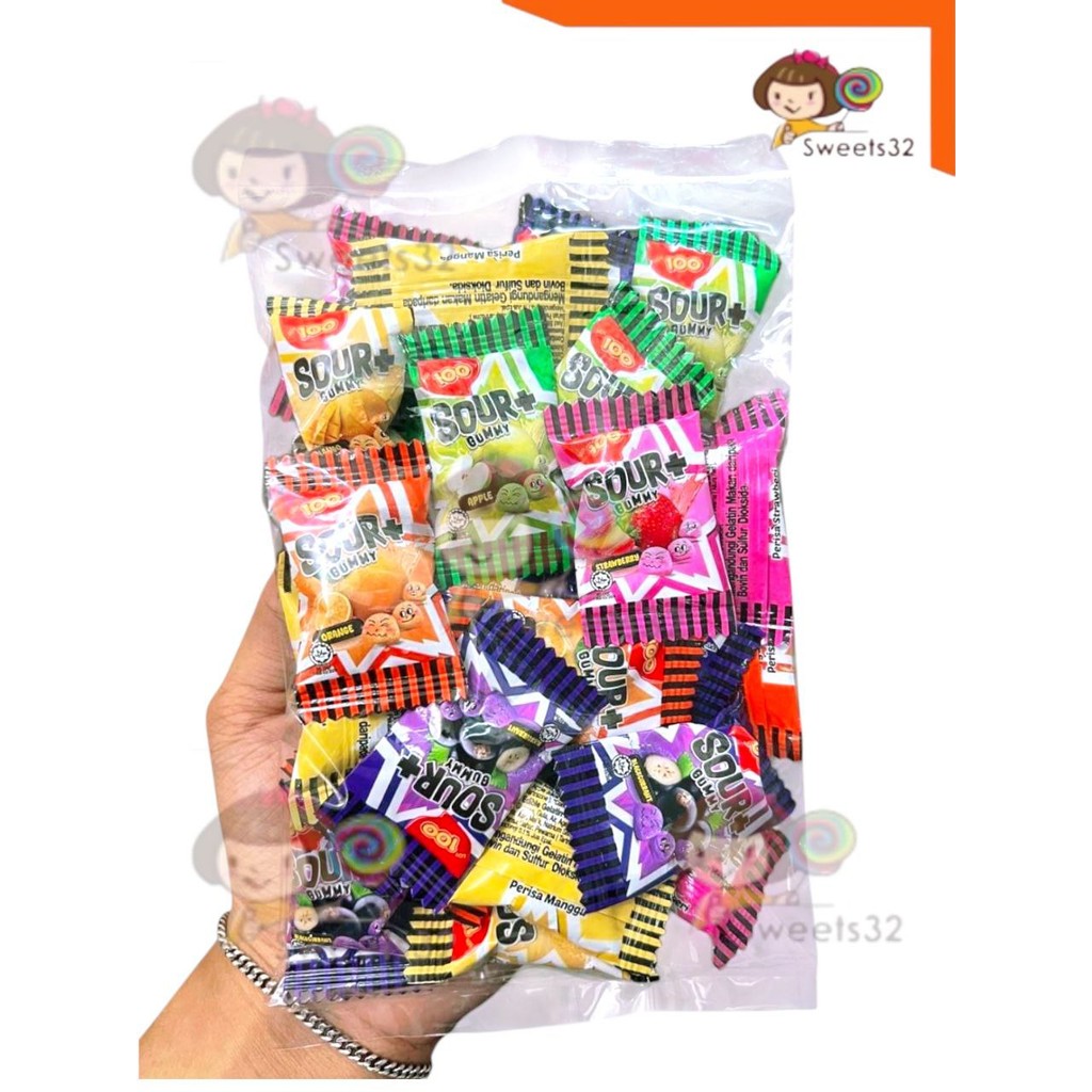 Lot 100 SOUR+ 125gm Assorted Flavoured Gummy (27pcs+-) | Shopee Malaysia