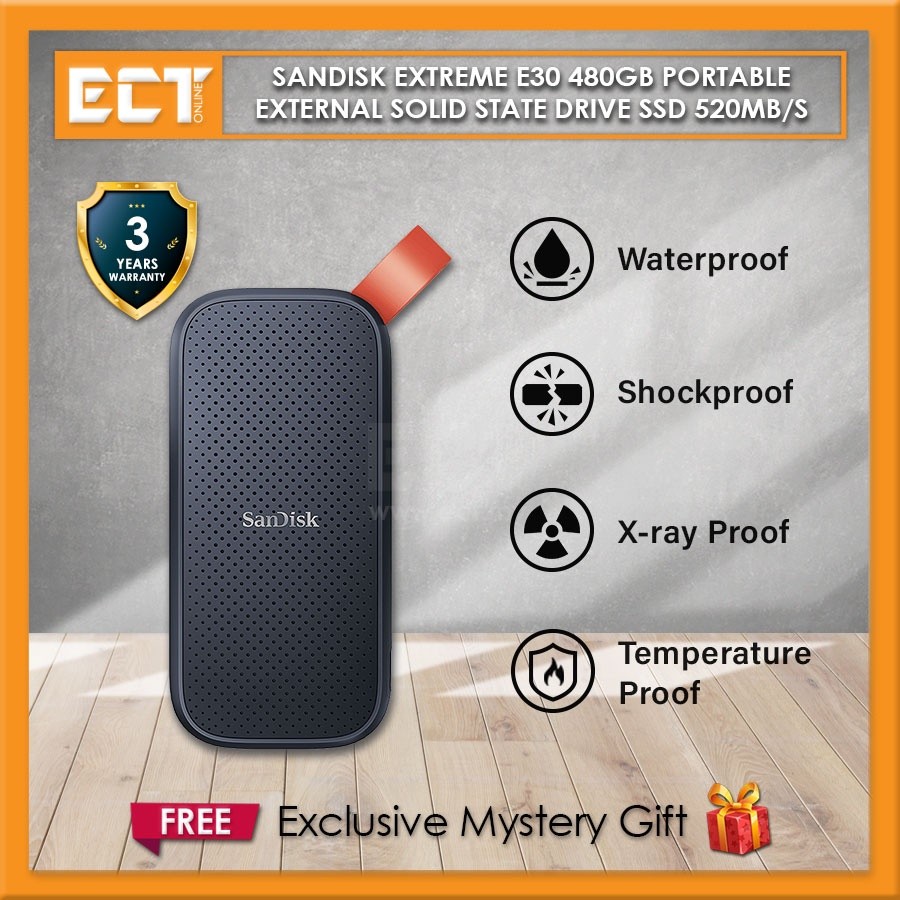 Sandisk Extreme E30 480GB / 1TB / 2TB Portable External Solid State Drive SSD 520MB/s with USB-C ...