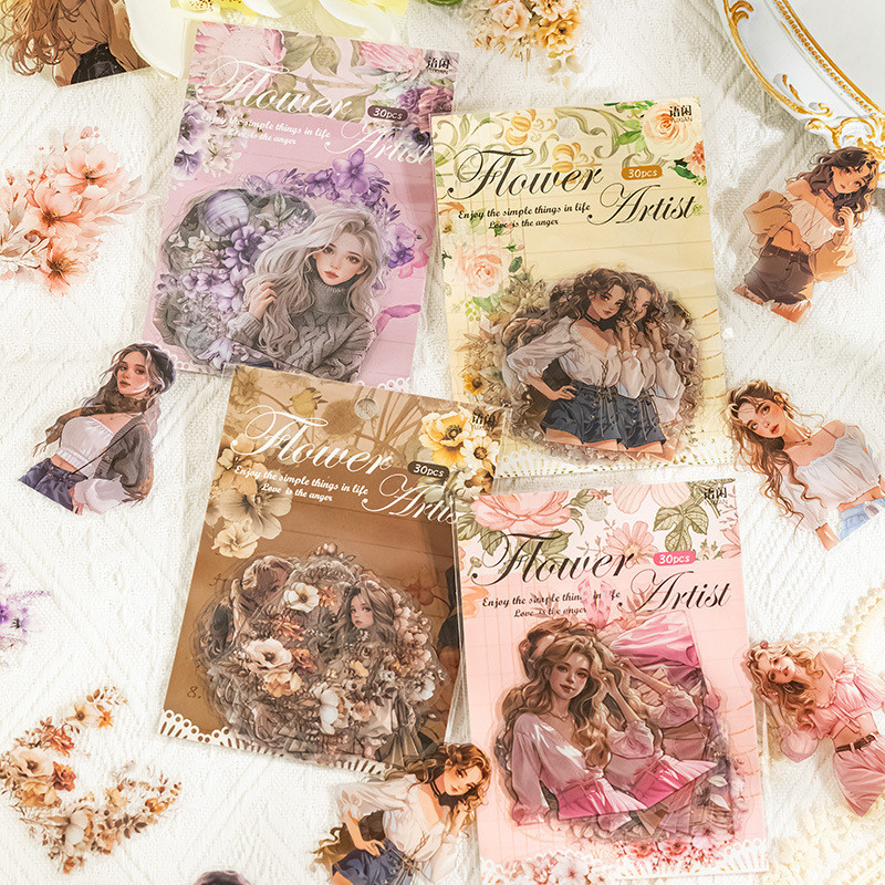 ENWEI 30 Pcs [Florist Artist Series] Aesthetics Journal Stickers ...