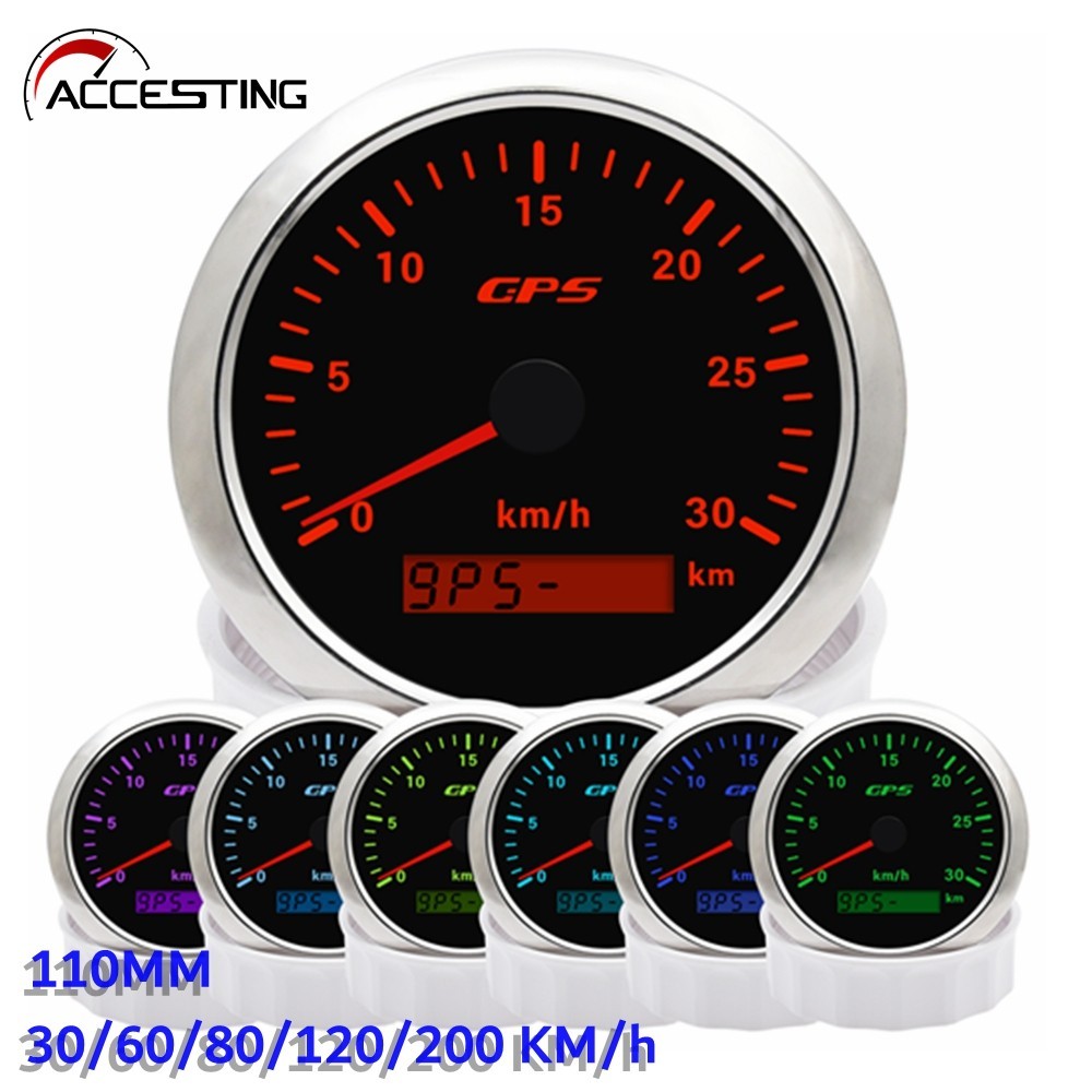 110MM GPS Speedometer with GPS Antenna 7 Color Backlight 30/60/80/120 ...
