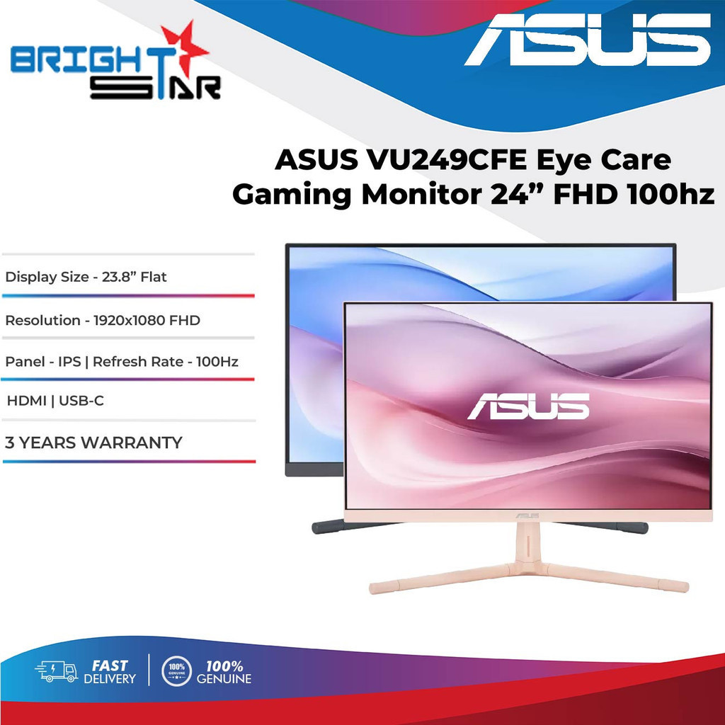 ASUS VU249CFE Eye Care Gaming Monitor (23.8 Inch IPS | FHD | 100Hz | 250nits | 1ms | Height ...