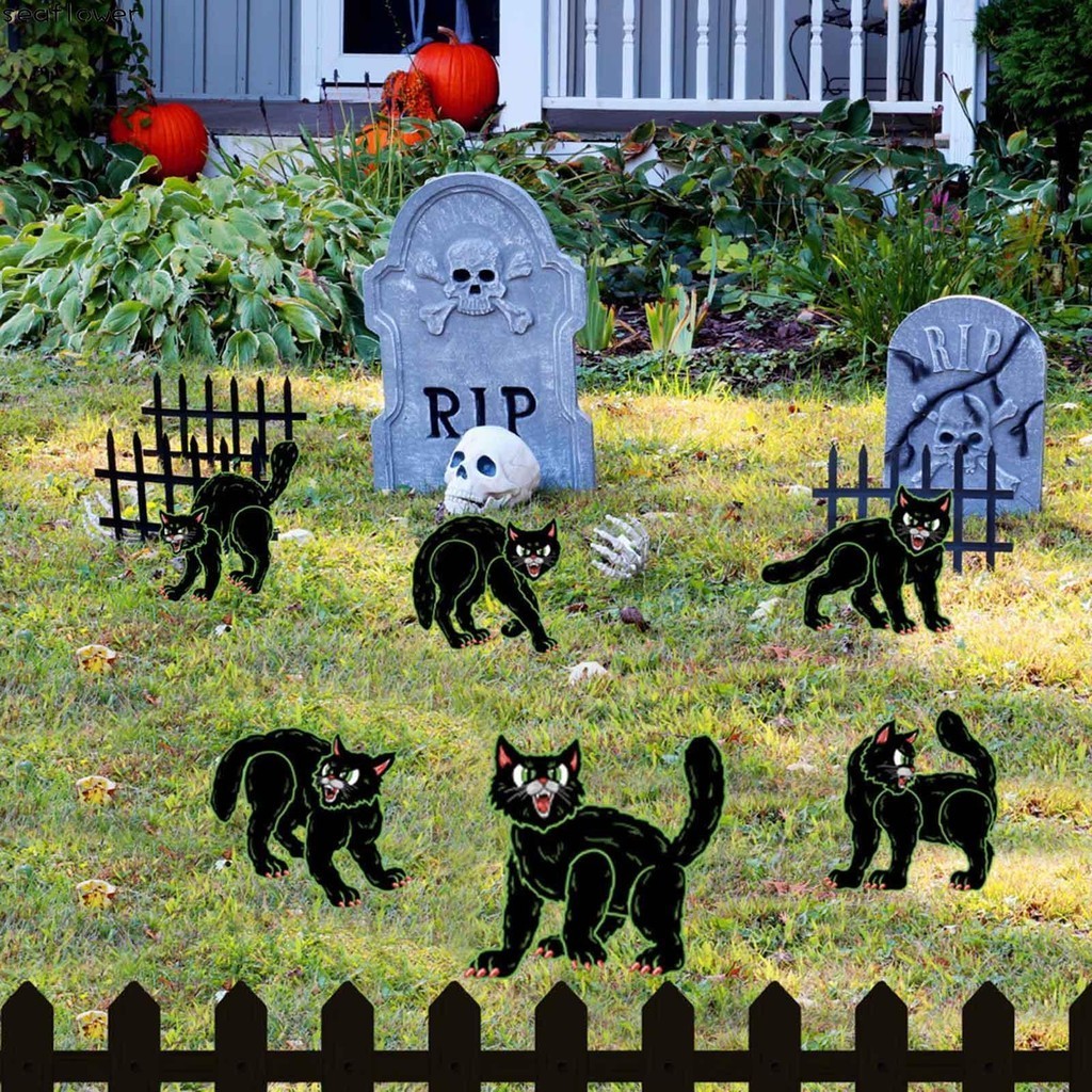 Fluorescent Cat Outdoor Yard Signs Cat Silhouette Lawn Signs with ...