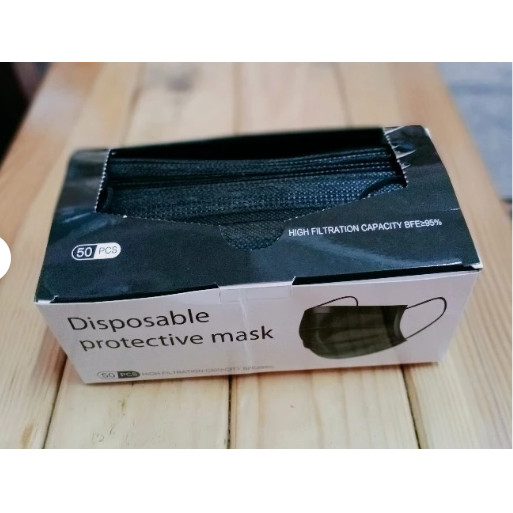 Black Mask Dewasa Adult Mask Hitam Face Mask 3ply 50pcs Mask Hitam(With ...