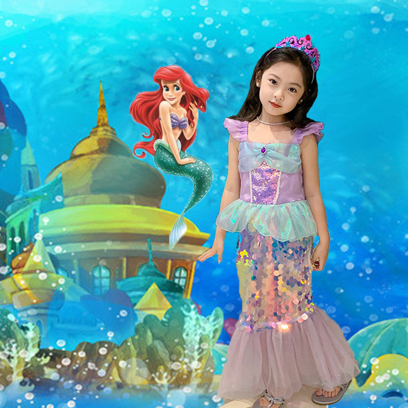 Kids Mermaid Princess for Girls Dress Up Ariel Costume Disney Cartoon ...