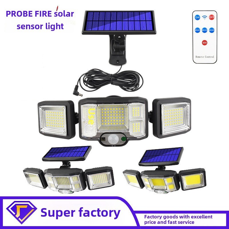 New Remote Control Solar Wall Lamp LEDThree-Head Induction Split Garden ...