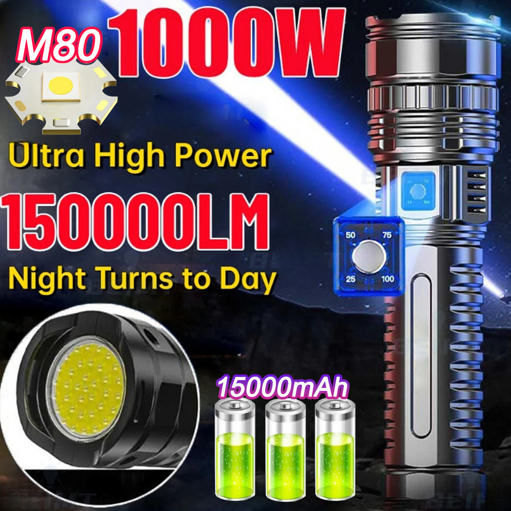 1000000LM15000mah Most Powerful Led Flashlight Long shot lampu suluh ...