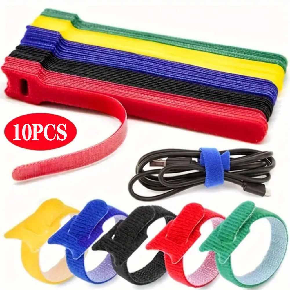 10pcs Reusable T Velcro Cable Tie Wire Organizer Magic Tape Nylon Strap ...