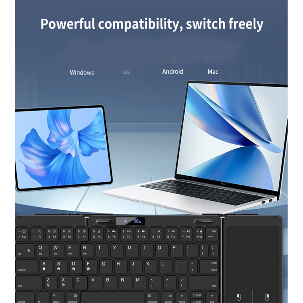 Jomaa RGB Backlight Bluetooth Foldable Keyboard with Battery Level ...