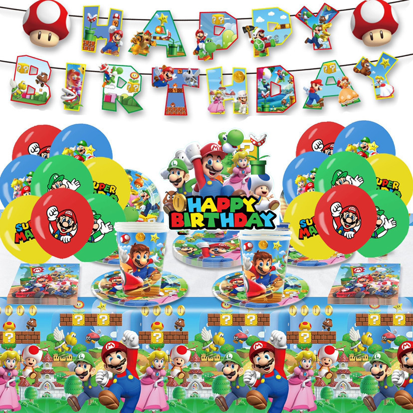 Super Mario Theme Happy Birthday Party Decoration Set Banner Balloon ...