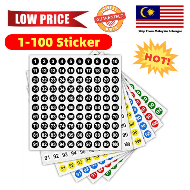 Marking Code Tags1 Sheet 1cm 1-100 Small Size Number Flow Sticker Stick ...