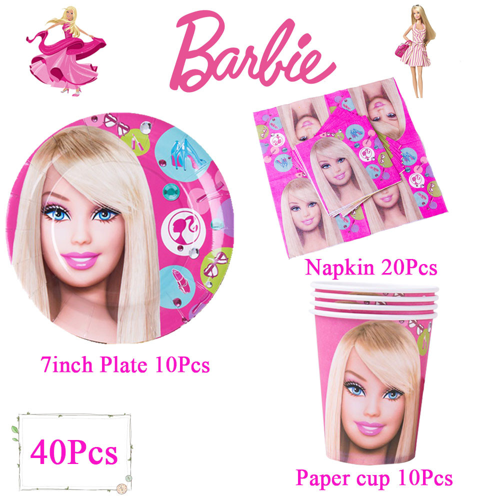 (JJ) Barbie Doll Themed Girl Birthday Decoration Paper Plate Tablecloth ...
