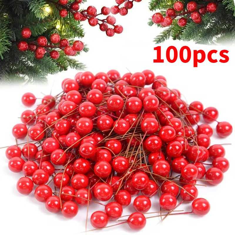 100pcs Mini Artificial Berries - Red Fake Berry Cherry Stamen ...