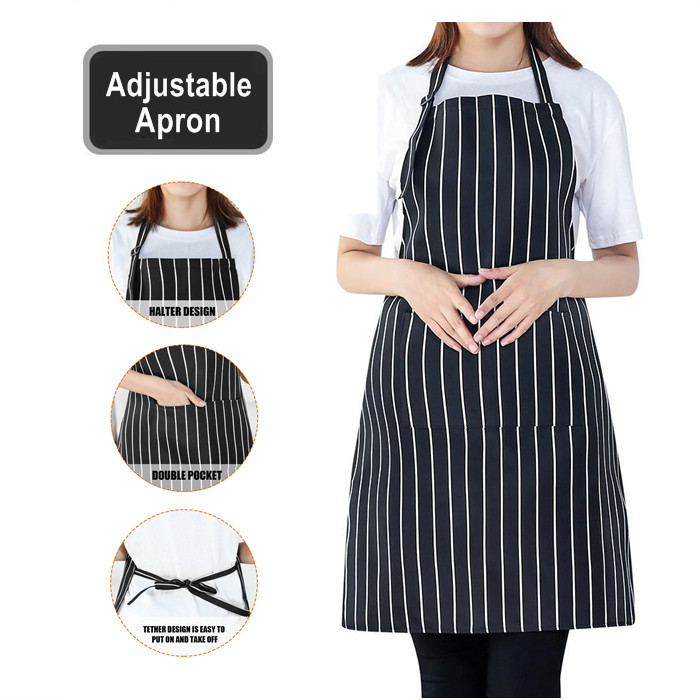 Adjustable Kitchen Bib Apron Stripe With Pockets Unisex Chef Apron ...