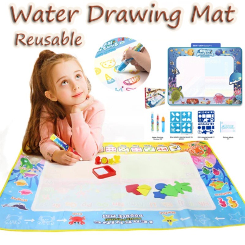 Magic Water Drawing Mat Reusable Painting Canvas Set Coloring Rug Board ...