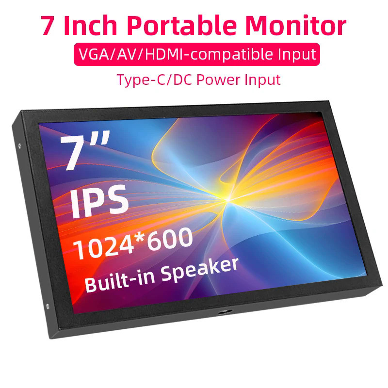 7 Inch Portable Monitor 1024x600 IPS LCD HDMI-compatible VGA AV Input ...