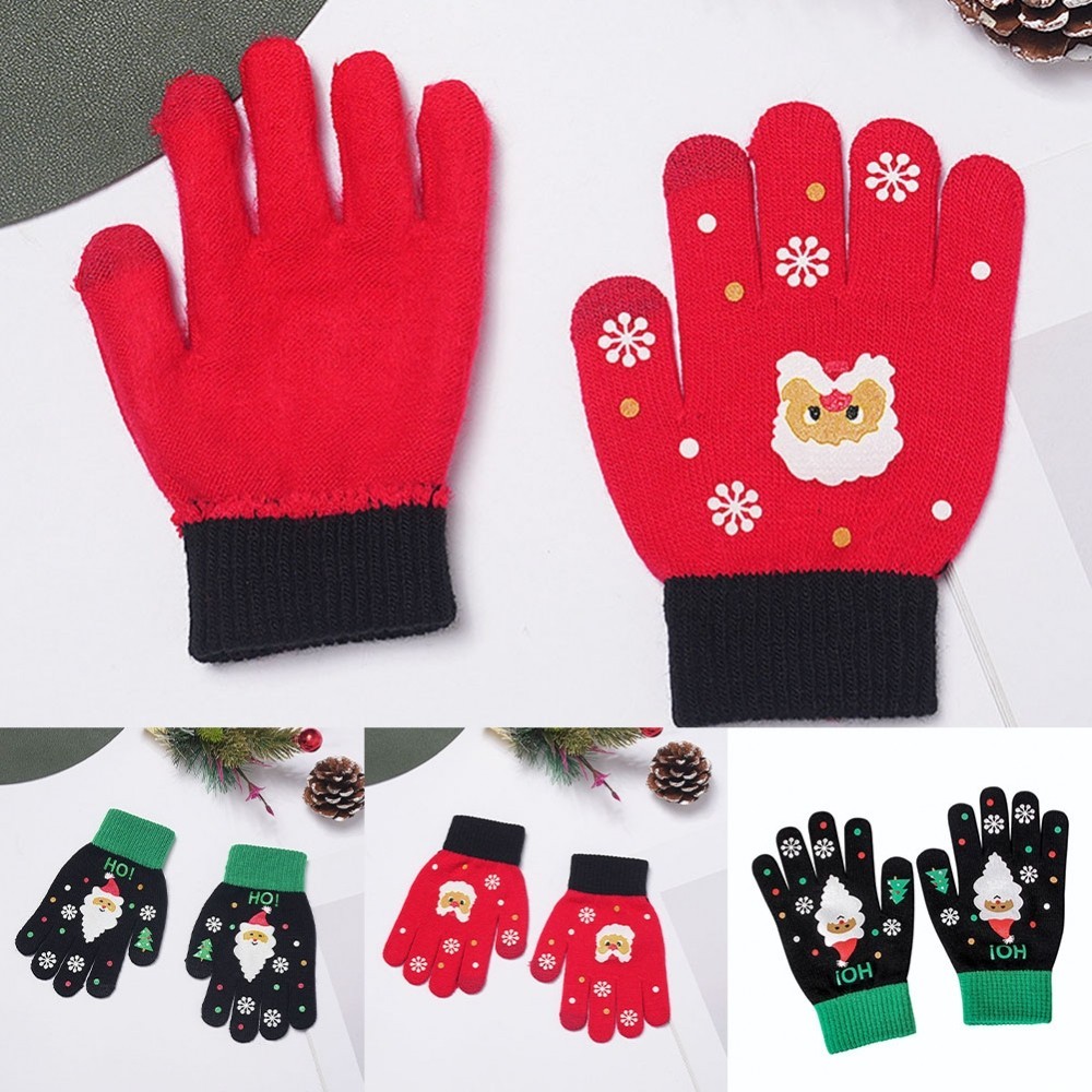 【GIG】Knitted Winter Mittens with Santa Claus Print and Touch Screen ...