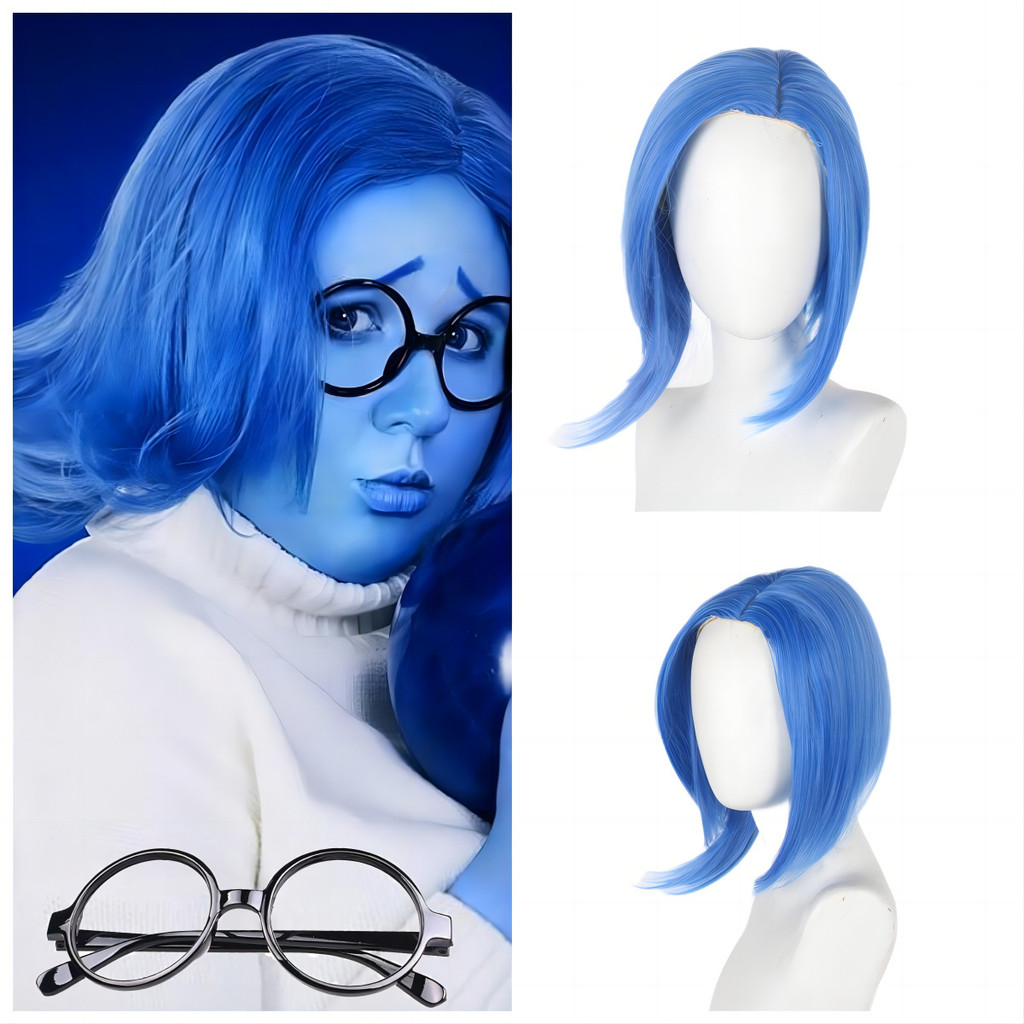 Sadness Cosplay Wig Inside Out Short Blue Heat Resistant Synthetic Hair ...