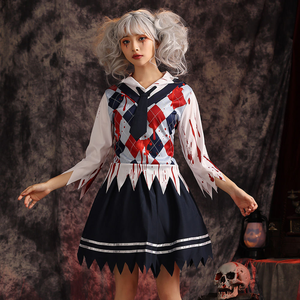 #万圣节服装 Blood Stain Student Uniform Suit cosplay Uniform Female Student ...