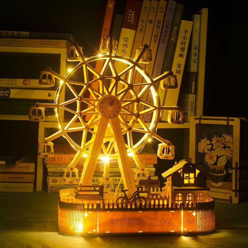 Electric Ferris Wheel Rotating Music Box Wooden Assembly Model Handmade ...