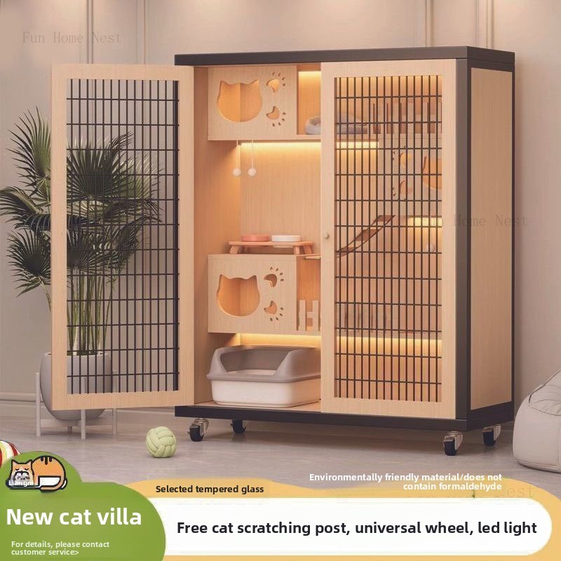 Cat villa solid wood cat cage cat house home cat nest display cabinet ...