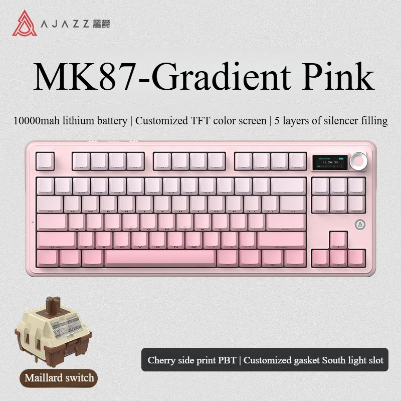 AJAZZ MK87 3mode Mechanical Keyboard Bluetooth/Wireless 2.4G/Wired TFT Display Hot Swappable ...
