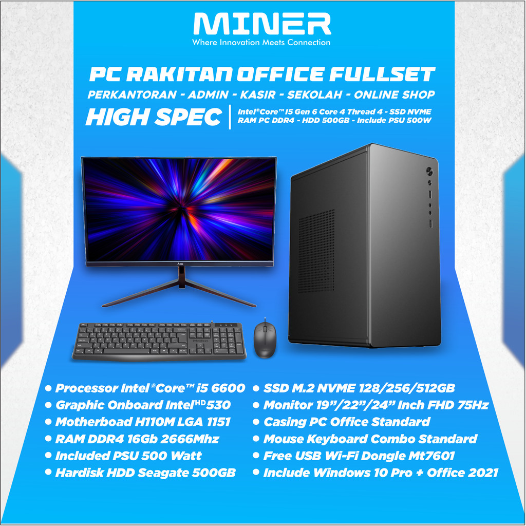Office Assembled PC Fullset I5 6600 Ram DDR4 16GB NVME 512GB HDD 500GB ...