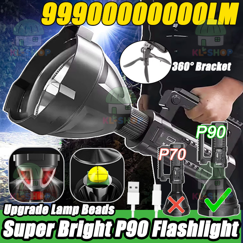 5500W Stand Flashlight Portable Big Torch Light P90 Super Bright Lampu ...