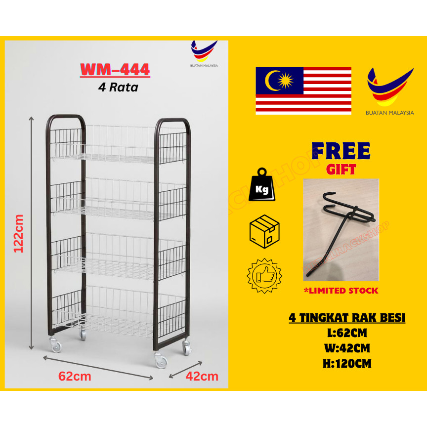 (Ready Stock)4 Tier Rack with roller/Rak 4 Tingkat Pelbagai fungsi ...