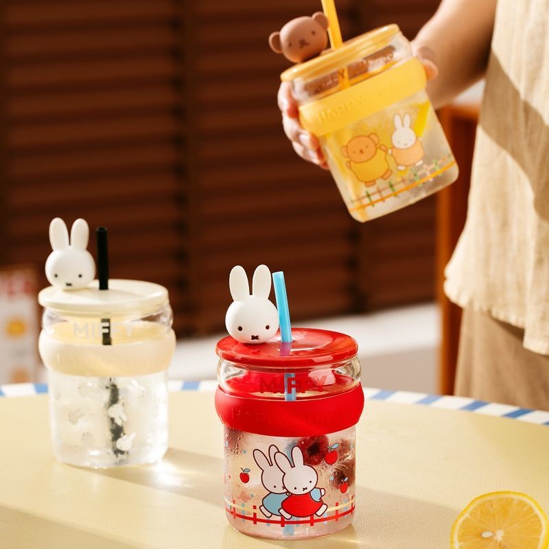 Cute Miffy High-value Water Cup Glass Straw Milk Coffee Cup 450ml/dkfi ...