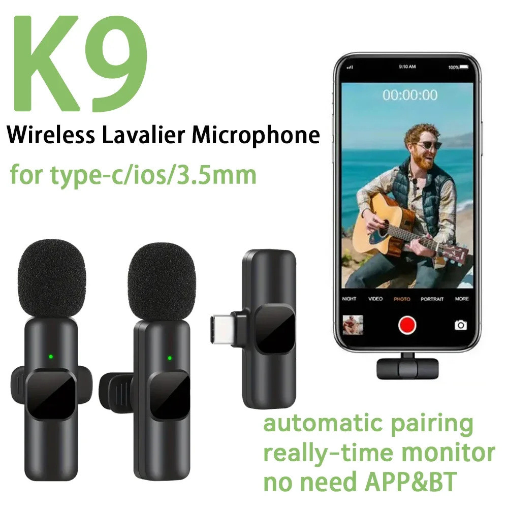 K9 K35 Wireless Lavalier Microphone for Live Streaming, iOS/Type-C ...