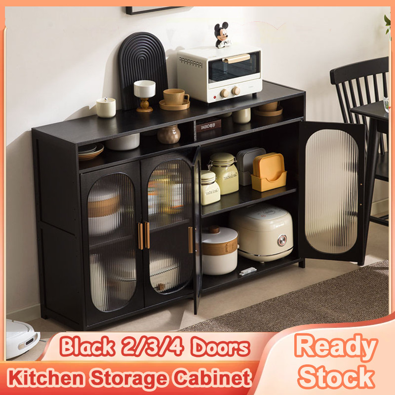 🔥Ready Stock🔥Kitchen Storage Cabinet Black Sideboard Cabinet Multi ...