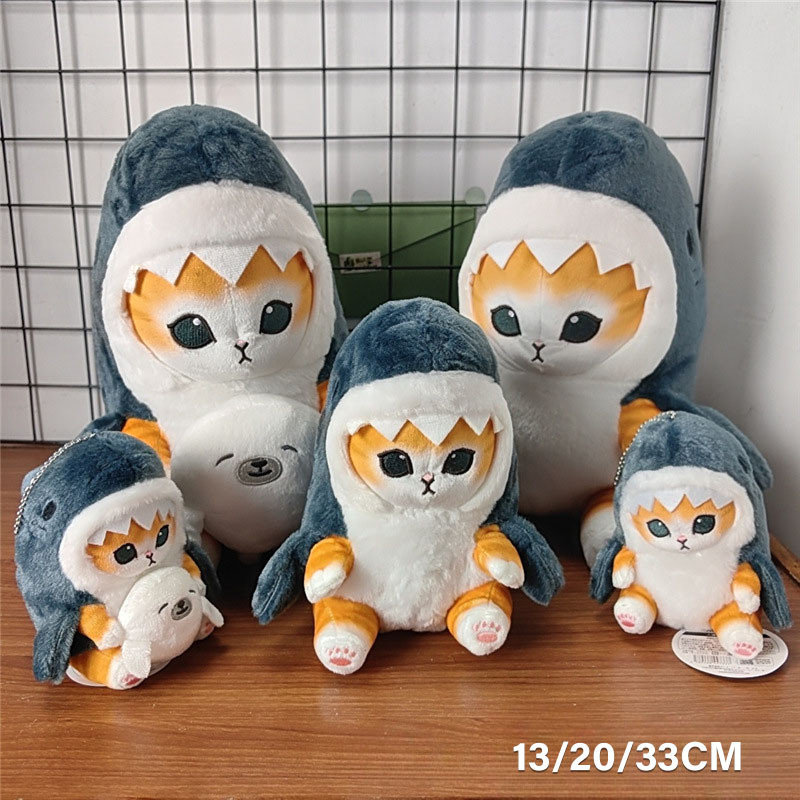 COD 13/20/33cm Shark Cat Doll Plush Toys Backpack Pendant PP Cotton ...