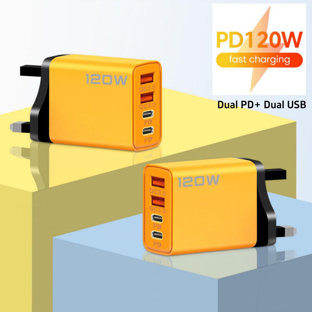 120W Multi-Ports Phone Charging Adapter Dual TYPE-C+Dual USB Fast ...