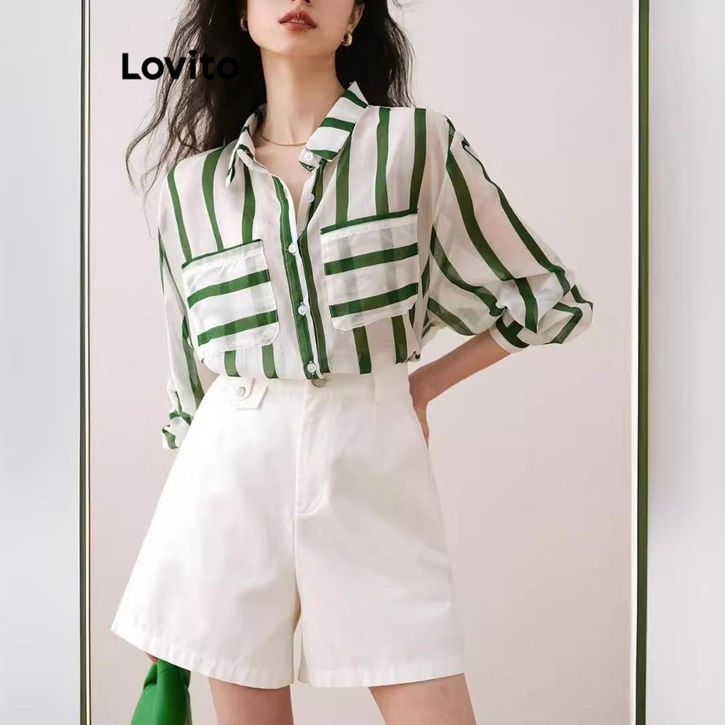 Lovito Casual Striped Button Blouse for Women LNL58327 Lovito Blus ...